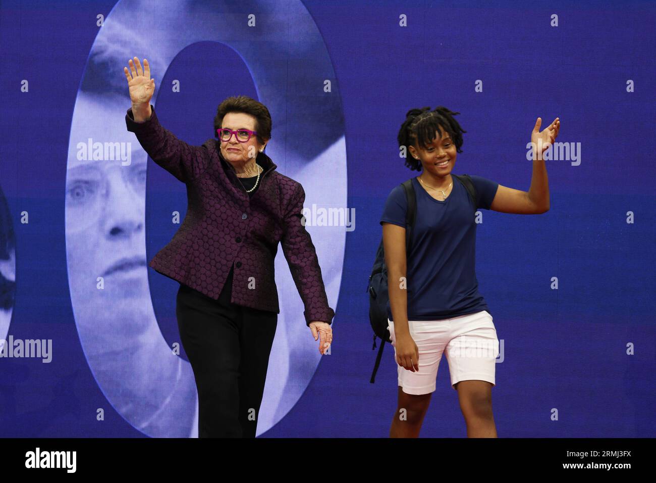 Tennis legend Billie Jean King, left, and Gabby Bell, 15, arrive for ...