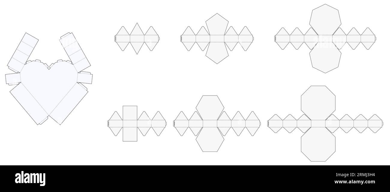 Editable Collection Foldable Box Die Cut Cube Template Blueprint Layout With Cutting And Scoring