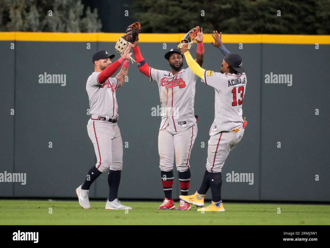 From left, Atlanta Braves left fielder Kevin Pillar, center fielder ...
