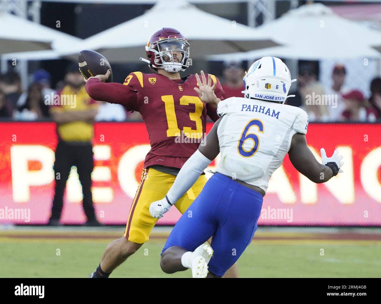 USC Trojans quarterback Caleb Williams (13) makes a play with the ...