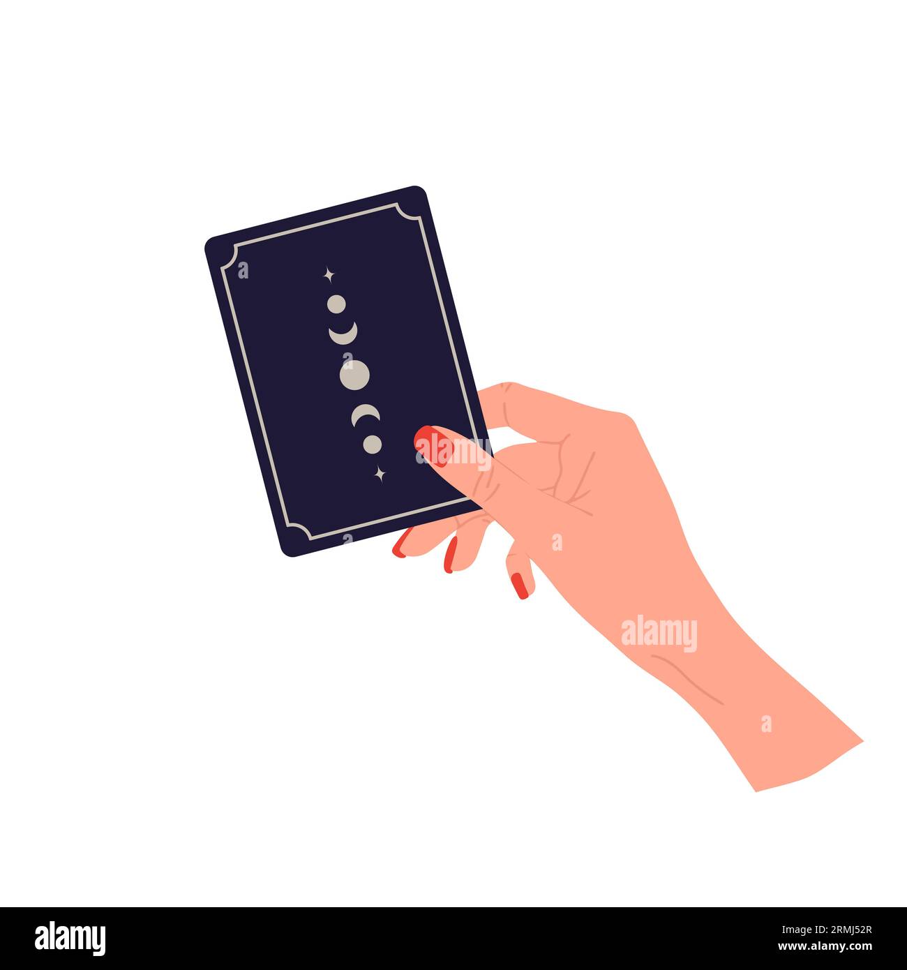 Hand holding tarot card with boho moon. Female fortune teller ...