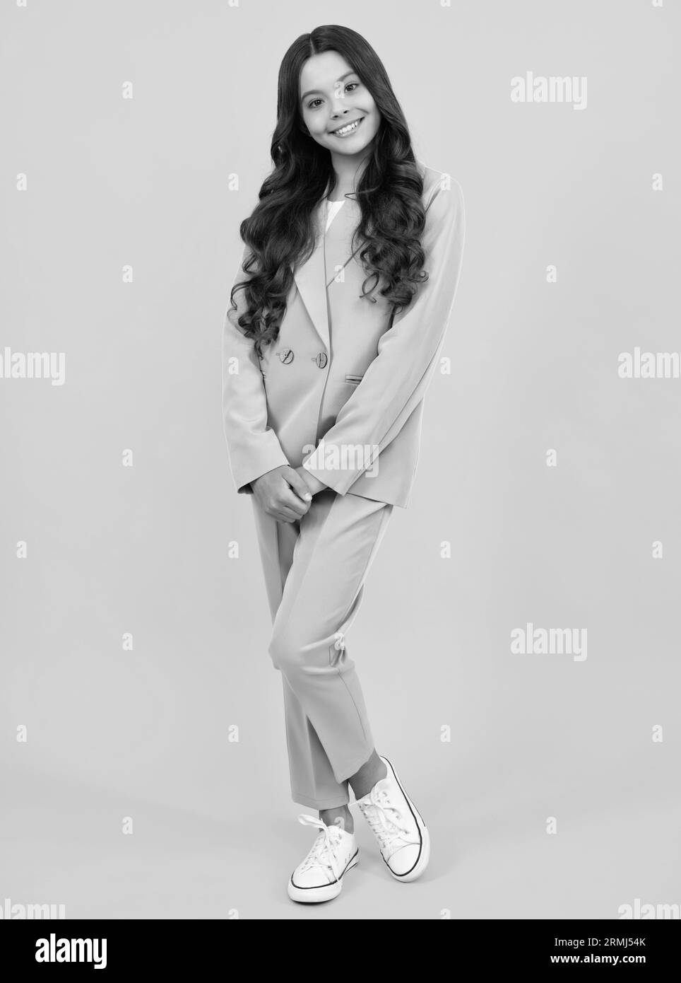 Full length of cheerful teenager child girl wearing comfy trendy ...