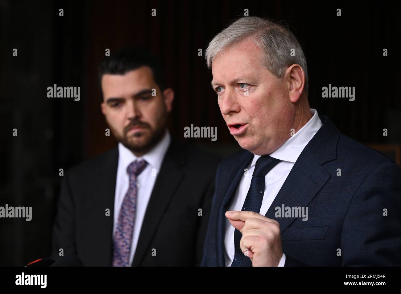 Melbourne, Australia. 29th Aug, 2023. Liberal MP Evan Mulholland (left ...
