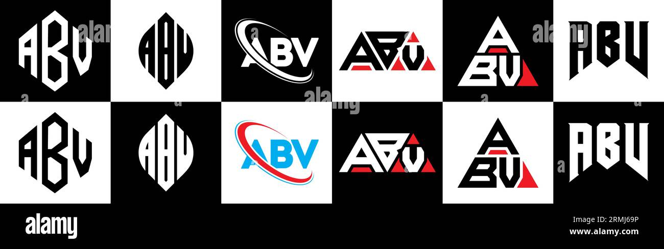 ABV letter logo design in six style. ABV polygon, circle, triangle ...
