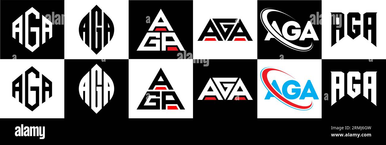 AGA letter logo design in six style. AGA polygon, circle, triangle ...