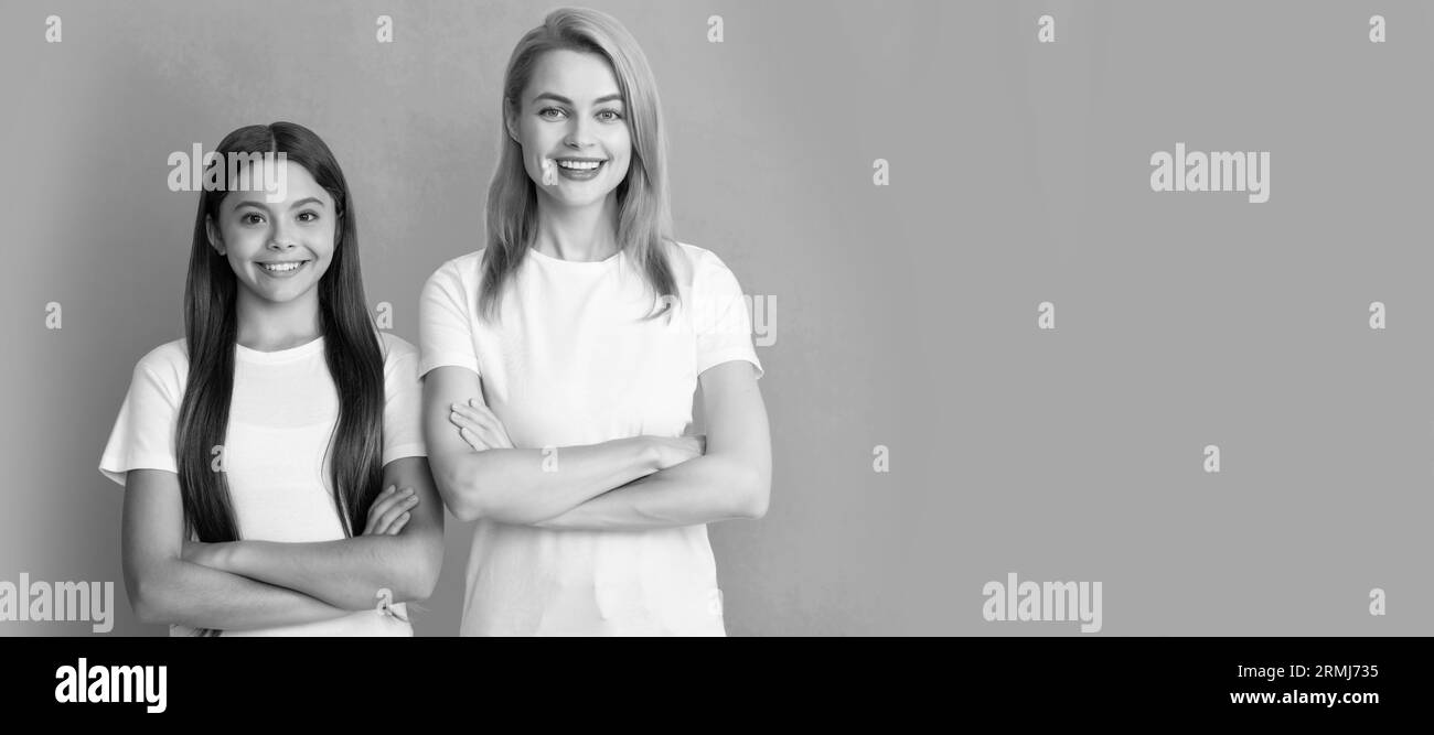 Mother and daughter child banner, copy space, isolated background ...