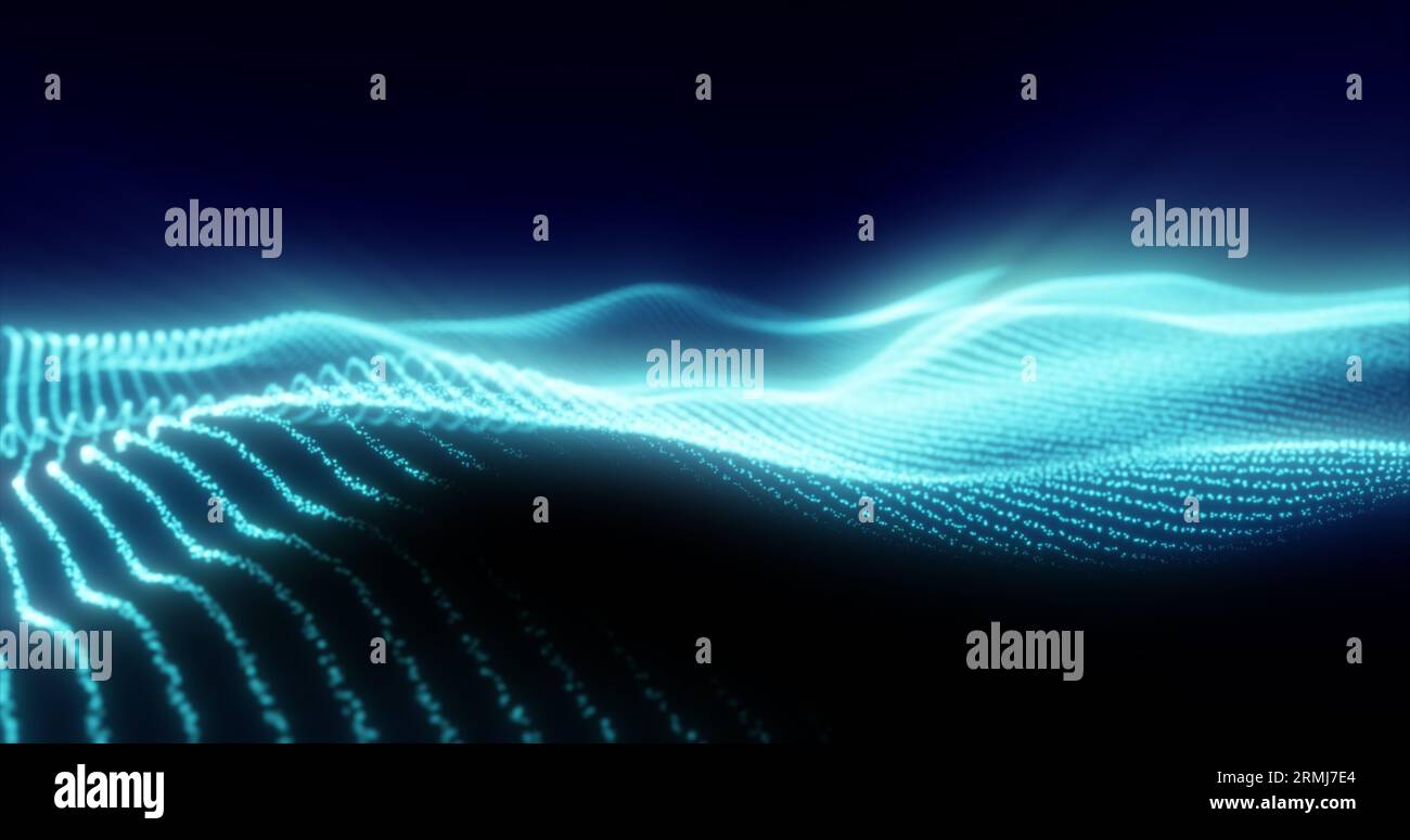 Abstract blue energy magic waves from glowing particles and lines ...