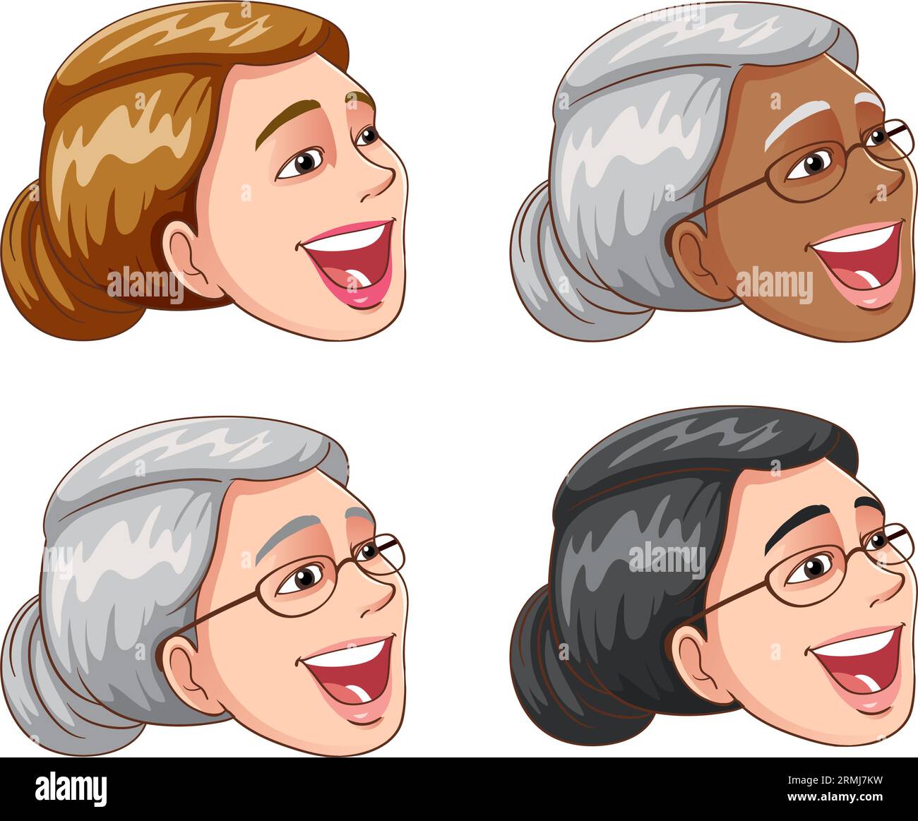 Set of middle age woman in different skin colour and race illustration ...