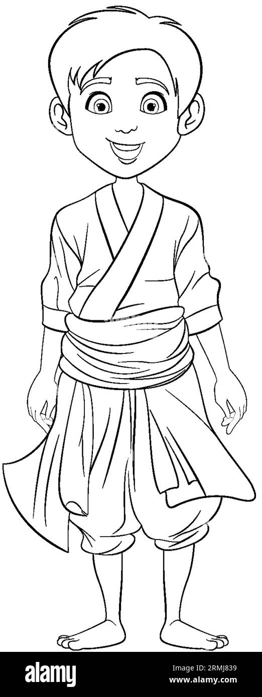 Vector cartoon illustration of Asian men in traditional outfits Stock ...