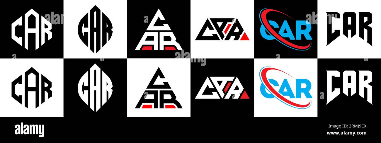 CAR letter logo design in six style. CAR polygon, circle, triangle ...
