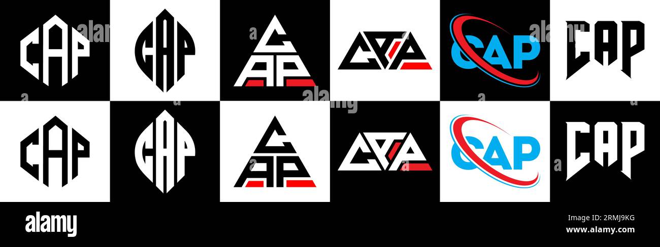 CAP letter logo design in six style. CAP polygon, circle, triangle ...