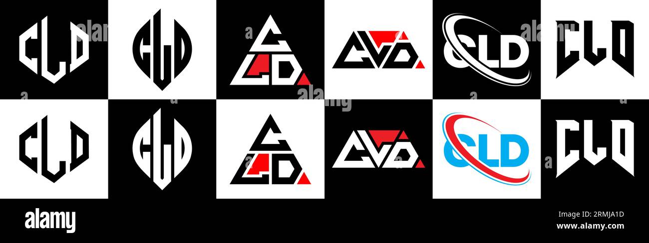 CLD letter logo design in six style. CLD polygon, circle, triangle ...