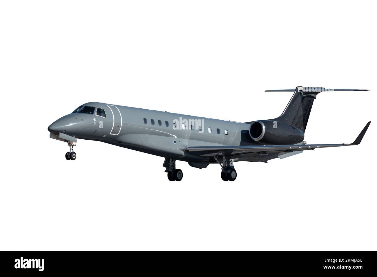 Takeoff of a modern luxury private jet isolated on white background ...