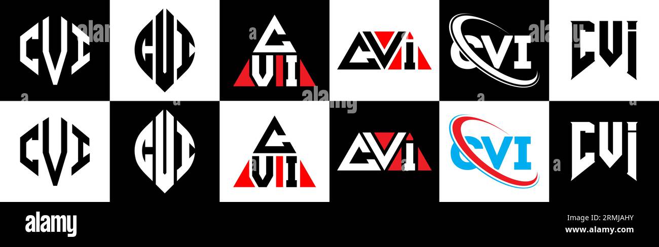 CVI letter logo design in six style. CVI polygon, circle, triangle ...
