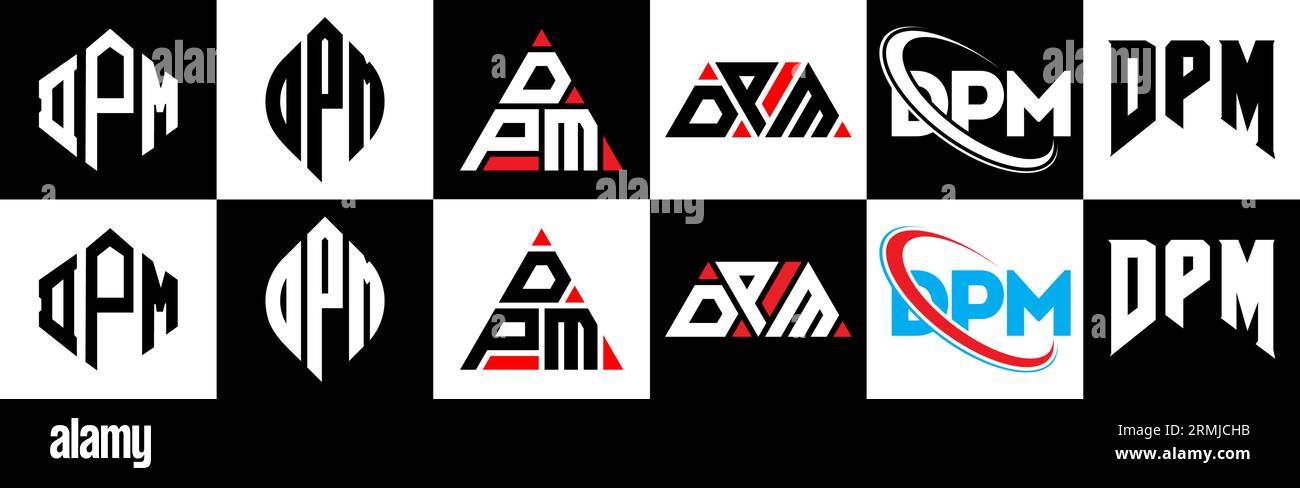 DPM letter logo design in six style. DPM polygon, circle, triangle ...