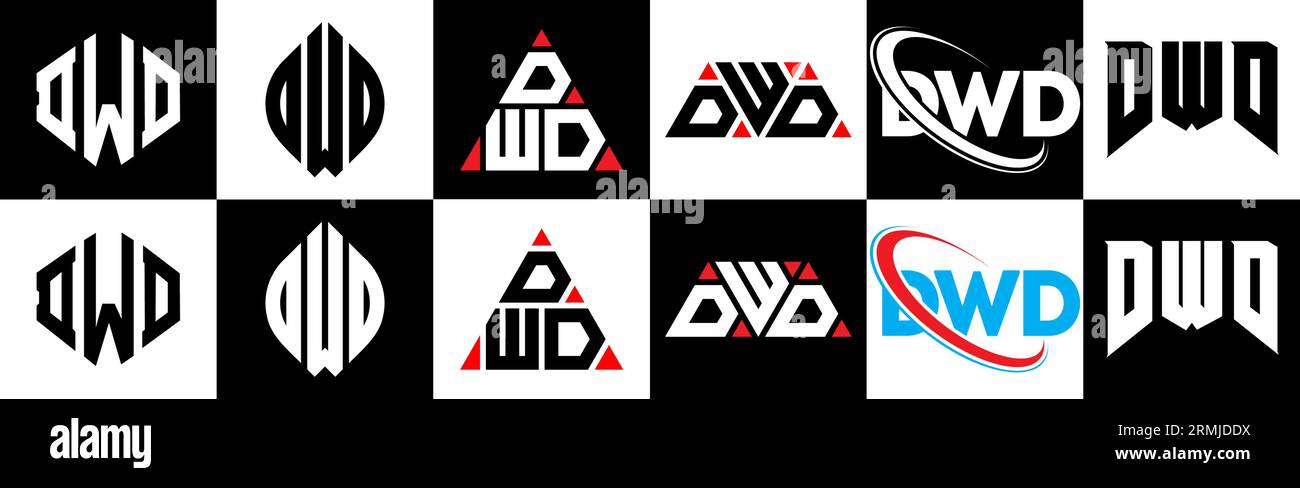 DWD letter logo design in six style. DWD polygon, circle, triangle ...