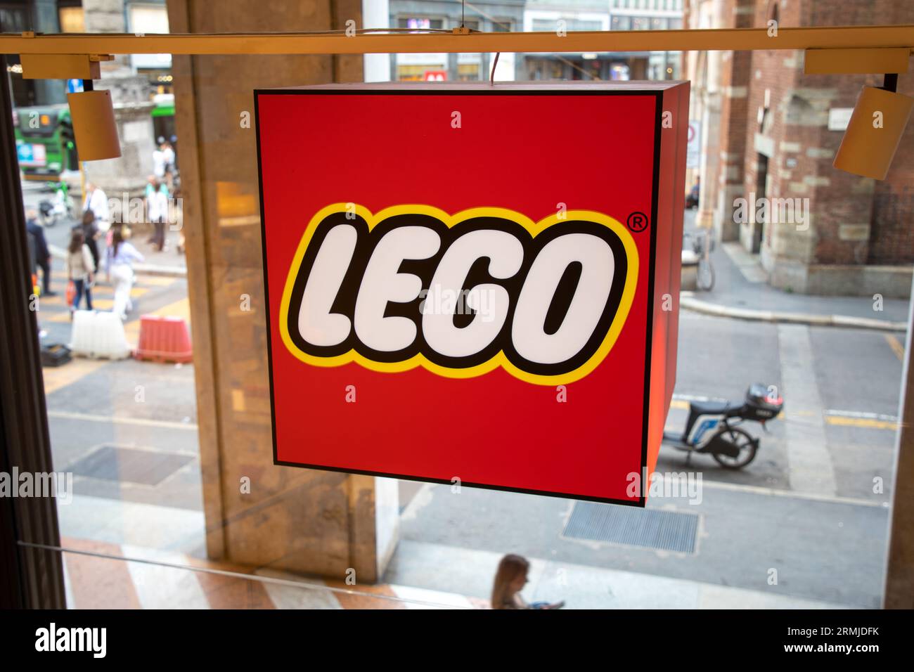 Milan , Italy - 08 20 2023 : Lego logo brand and text sign facade ...
