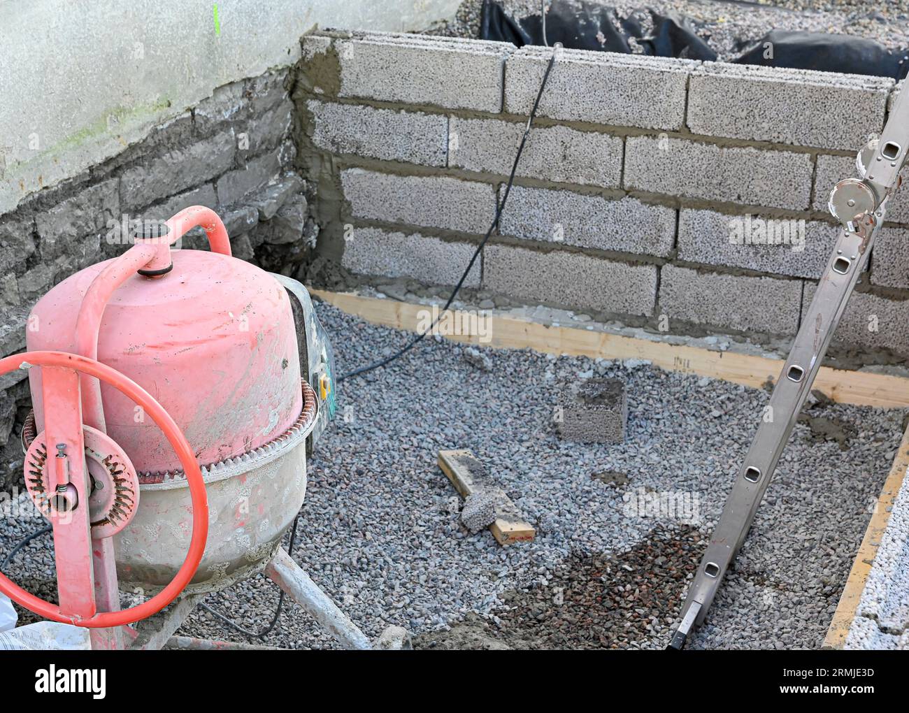 Small construction site making new wall on house Kumla Sweden august 22 ...