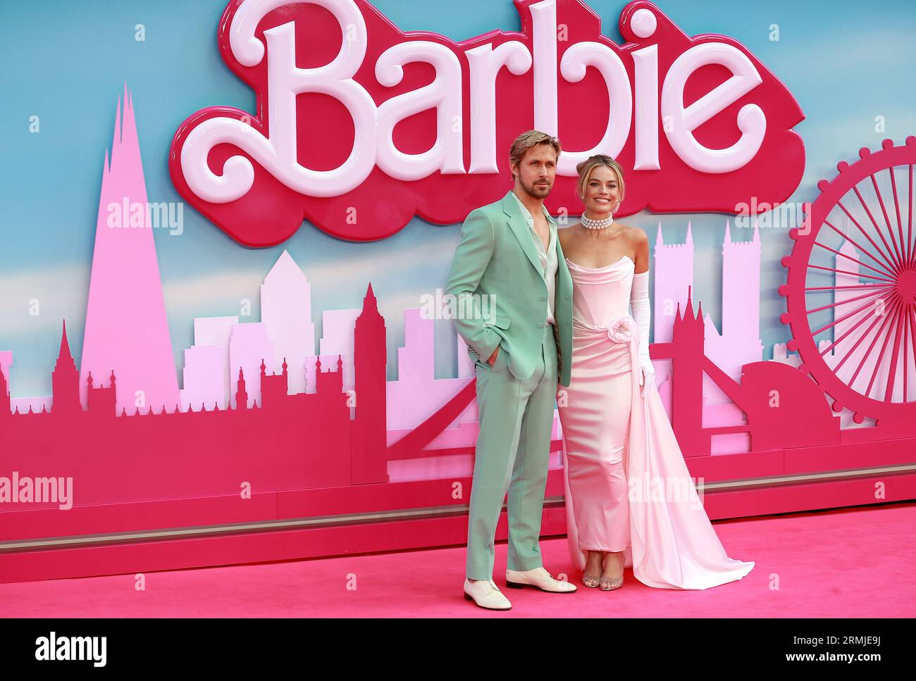 Ryan Gosling and Margot Robbie attend the "Barbie" European Premiere at ...