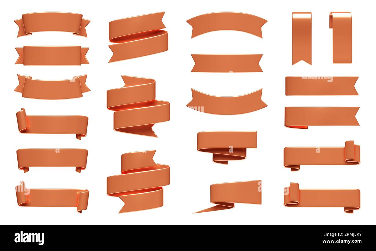 Bronze ribbon banner 3d render set Stock Photo - Alamy