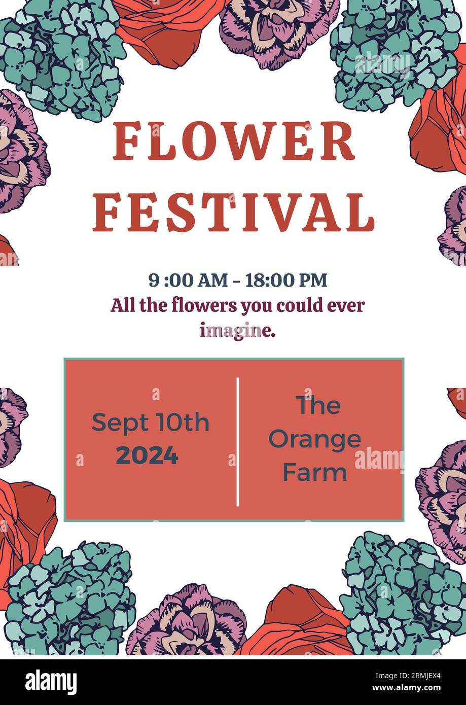 Illustration of flowers and flower festival, 9 am to 6 pm, sep 10th ...