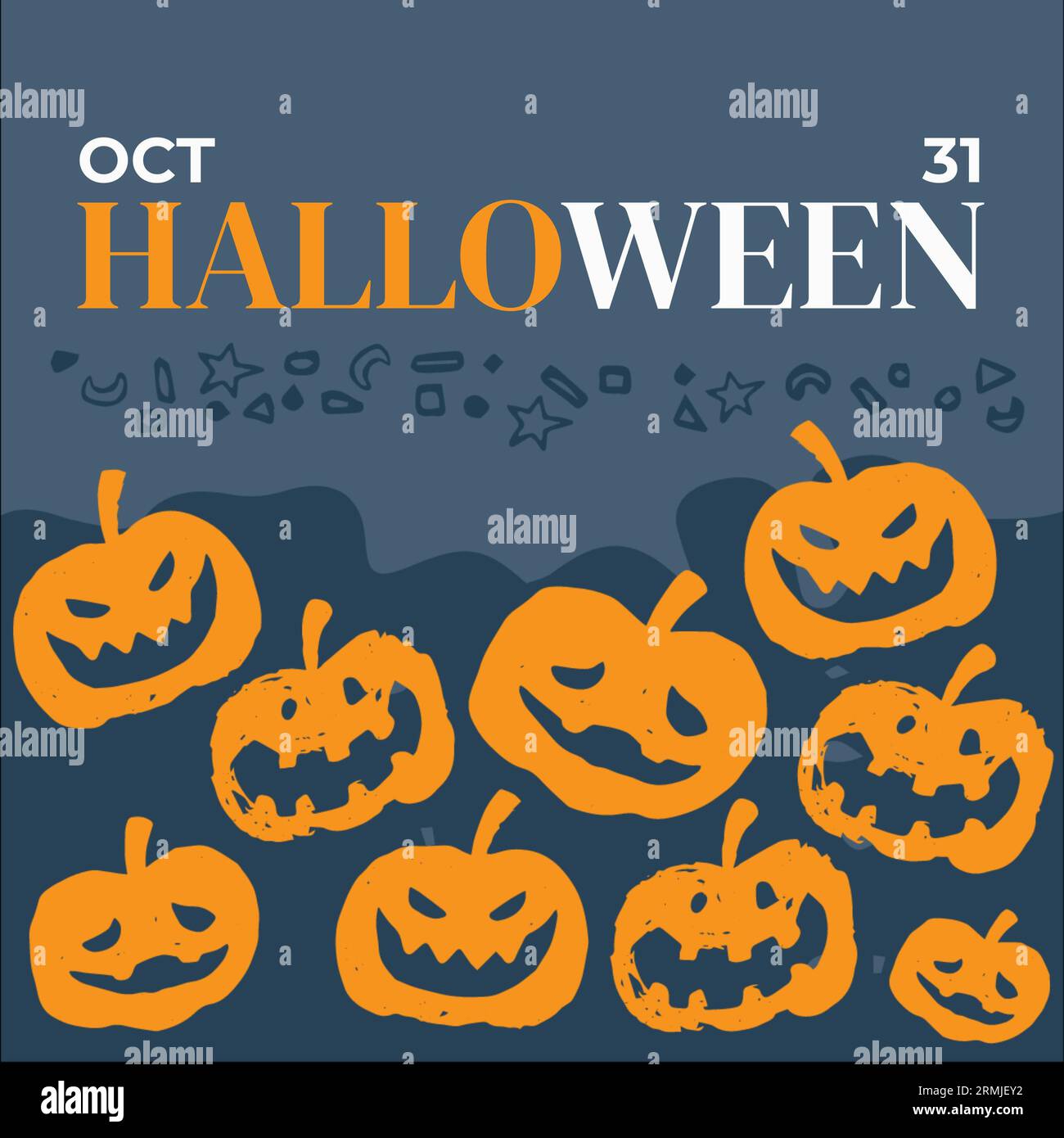 Illustration of oct 31 and halloween text with jack o lanterns on blue ...