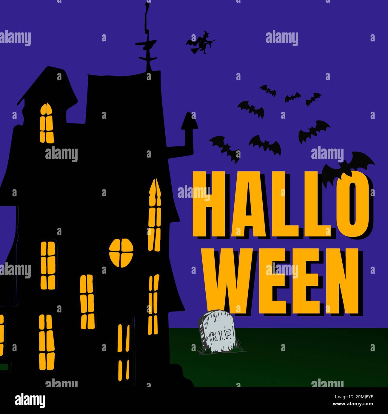 Illustration of halloween, haunted house, rest in peace tombstone, bats ...