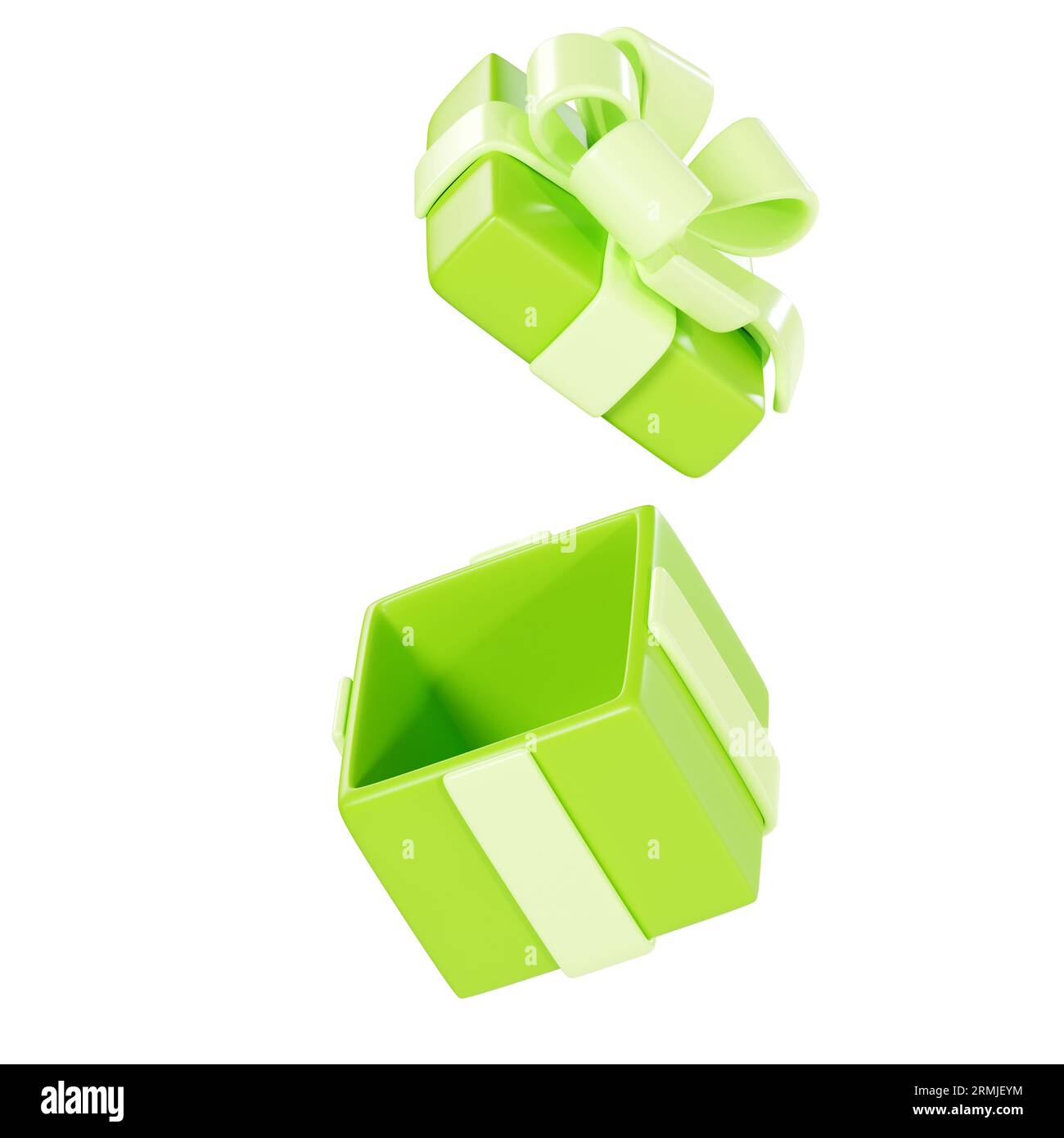 Open floating green gift box 3d render illustration - surprise pack ...