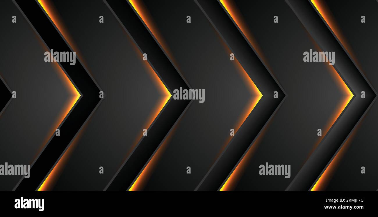 Abstract black arrows with fiery orange glowing light. Vector ...