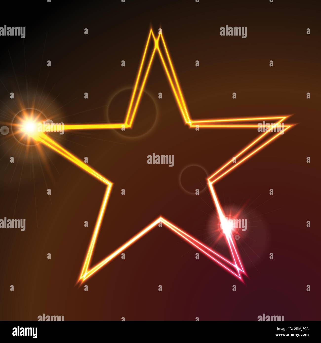 Colorful glowing neon abstract star shape background with lens flare ...