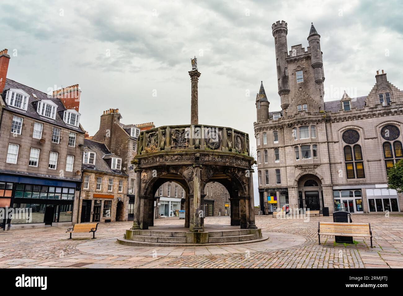 Mercat cross, tourist spot in a square in the center of the city of ...