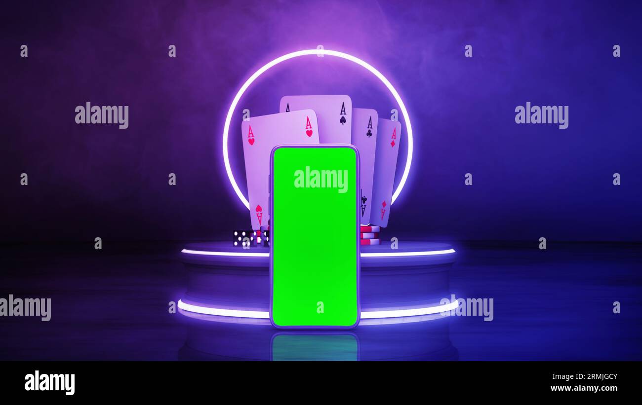 Casino online games, 3D graphics dark neon, template concept, with a ...