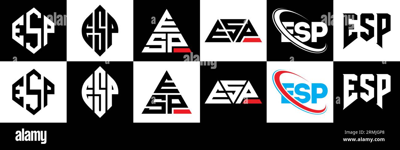 ESP letter logo design in six style. ESP polygon, circle, triangle ...