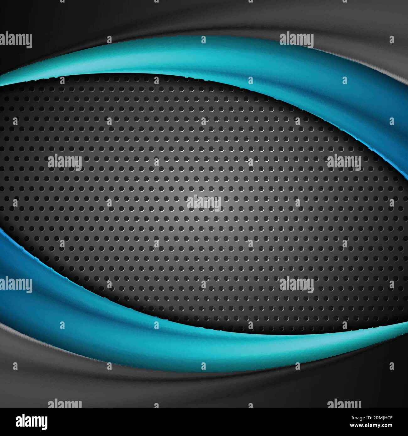 Abstract blue grey waves on dark perforated metallic background. Vector ...