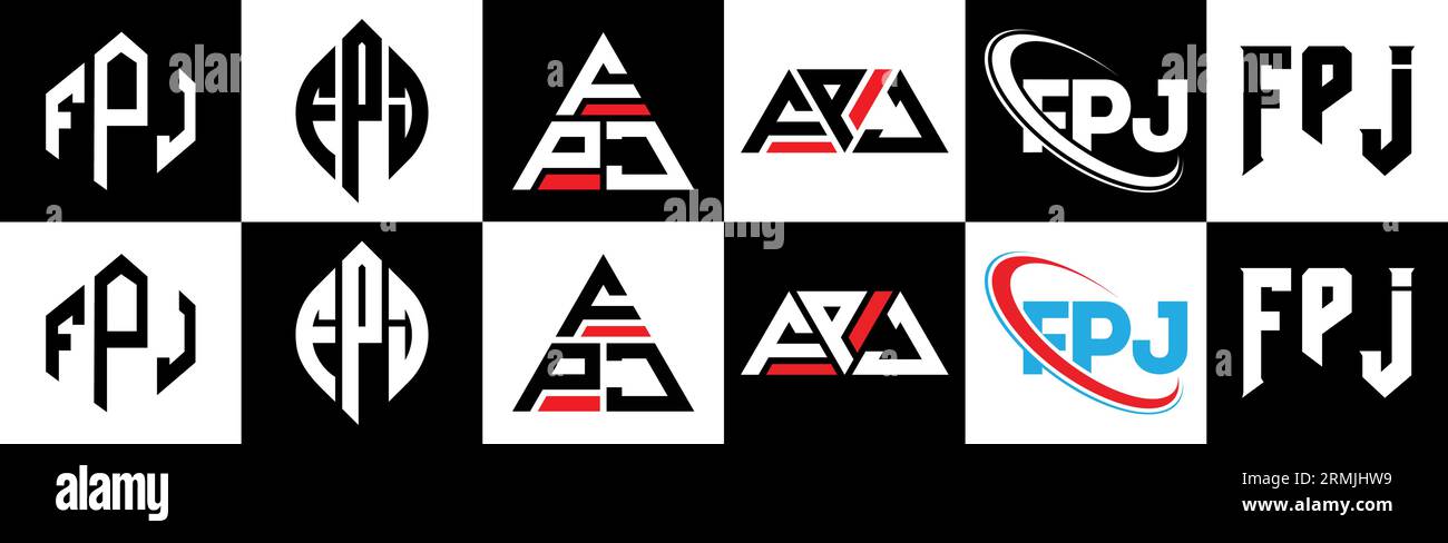 FPJ letter logo design in six style. FPJ polygon, circle, triangle ...