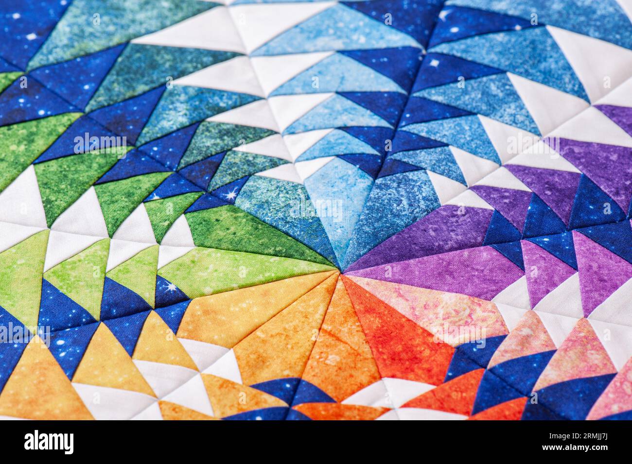 Fragment of hexagon patchwork block like kaleidoscope, detail of quilt ...