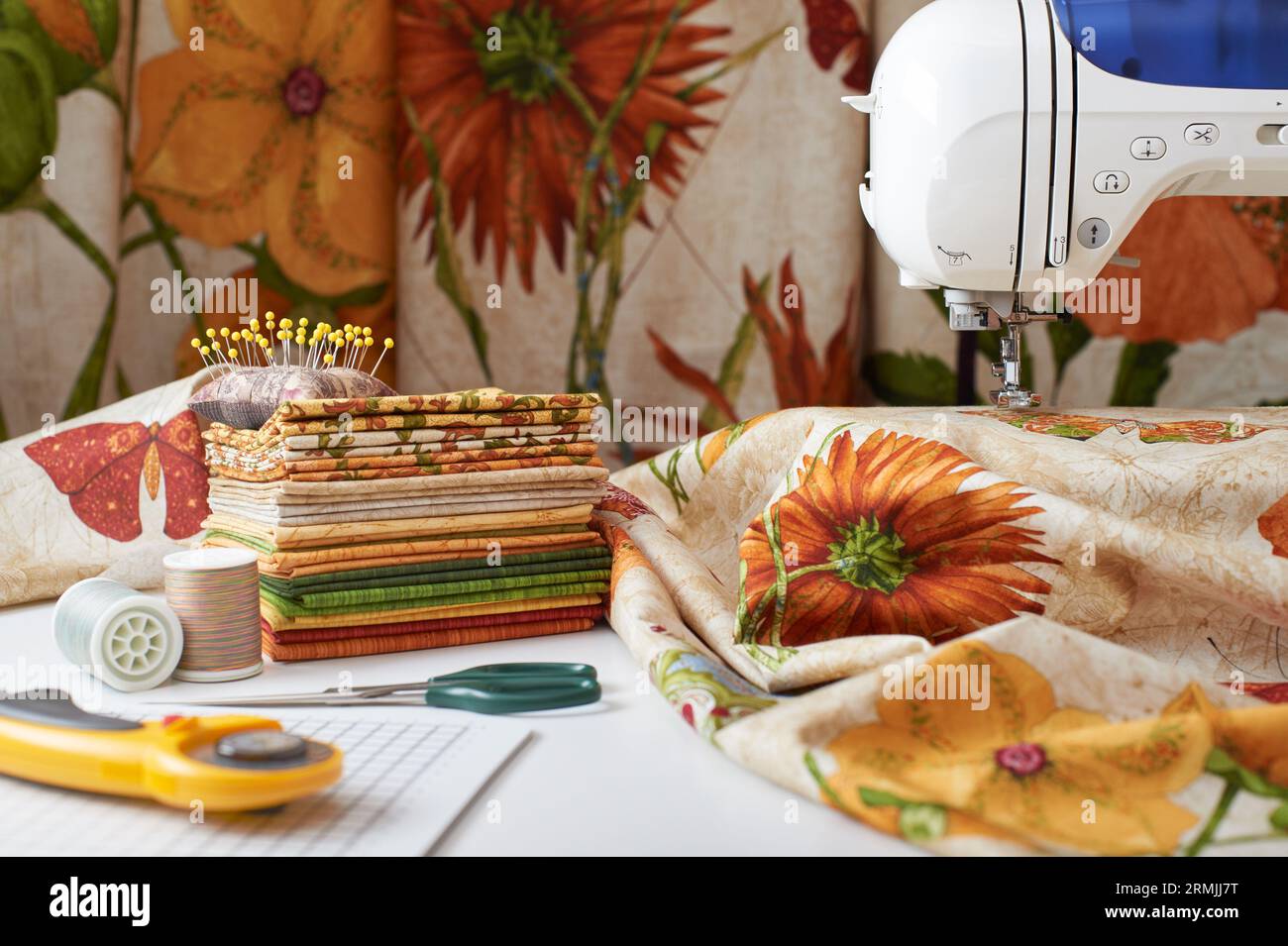 Preparation and selection of fabrics for sewing patchwork quilt on an ...