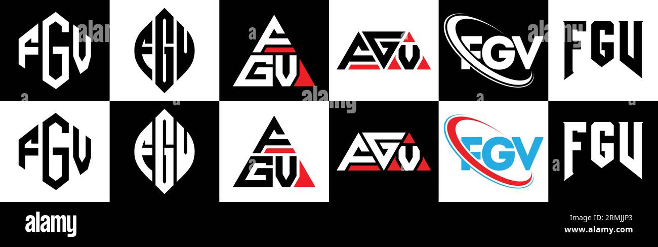 FGV letter logo design in six style. FGV polygon, circle, triangle ...