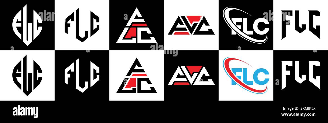 FLC letter logo design in six style. FLC polygon, circle, triangle ...