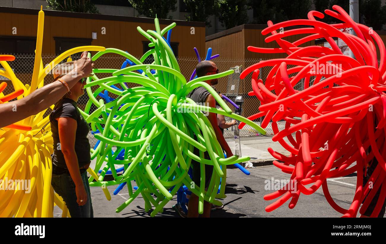 San Francisco, California, 2016. A burst of colors on Main Street as ...