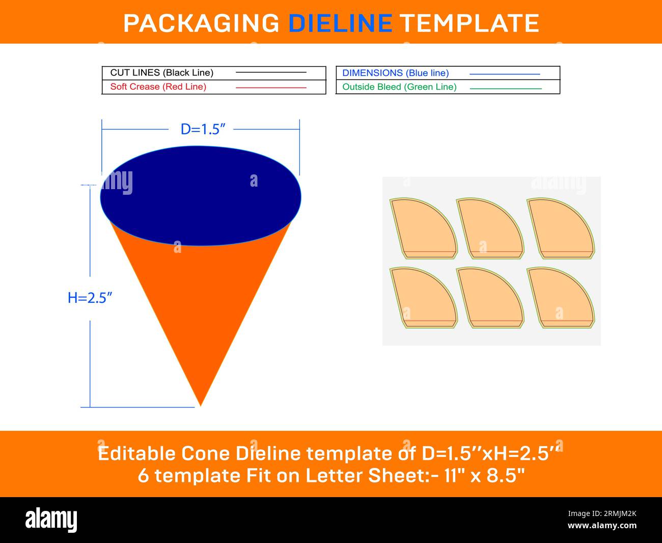 Mini Ice cream cone D0xD 1.5xH 2.5 inch Die line Template Stock Vector ...