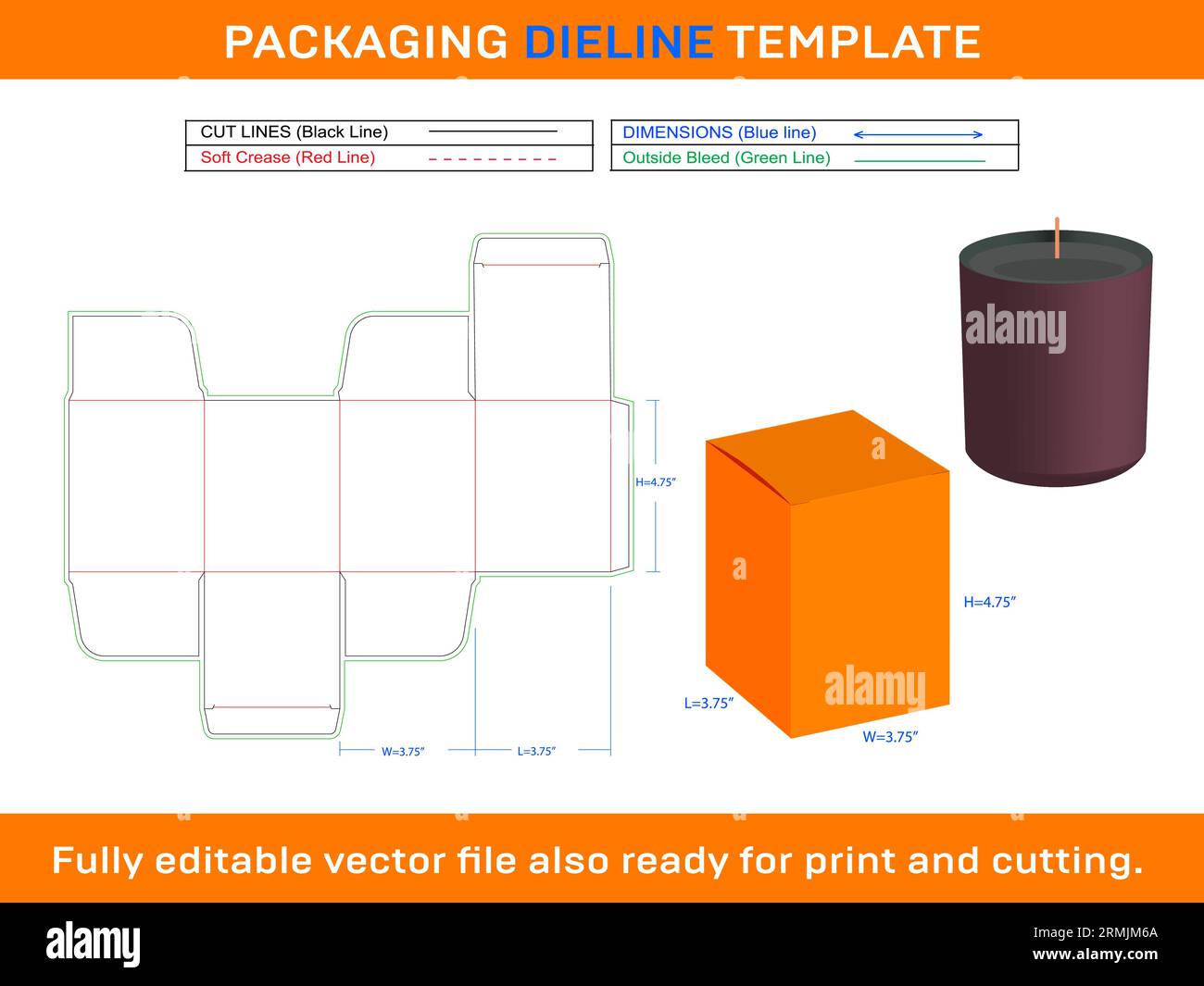 10 Oz Jar Candle Box Care Package Vector Die line Template Stock Vector ...