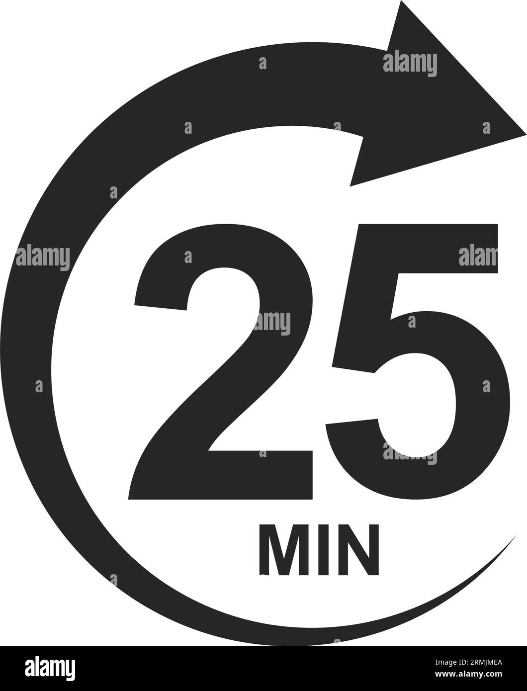 25 min countdawn icon with circle arrow. Stopwatch symbol. Sport or ...