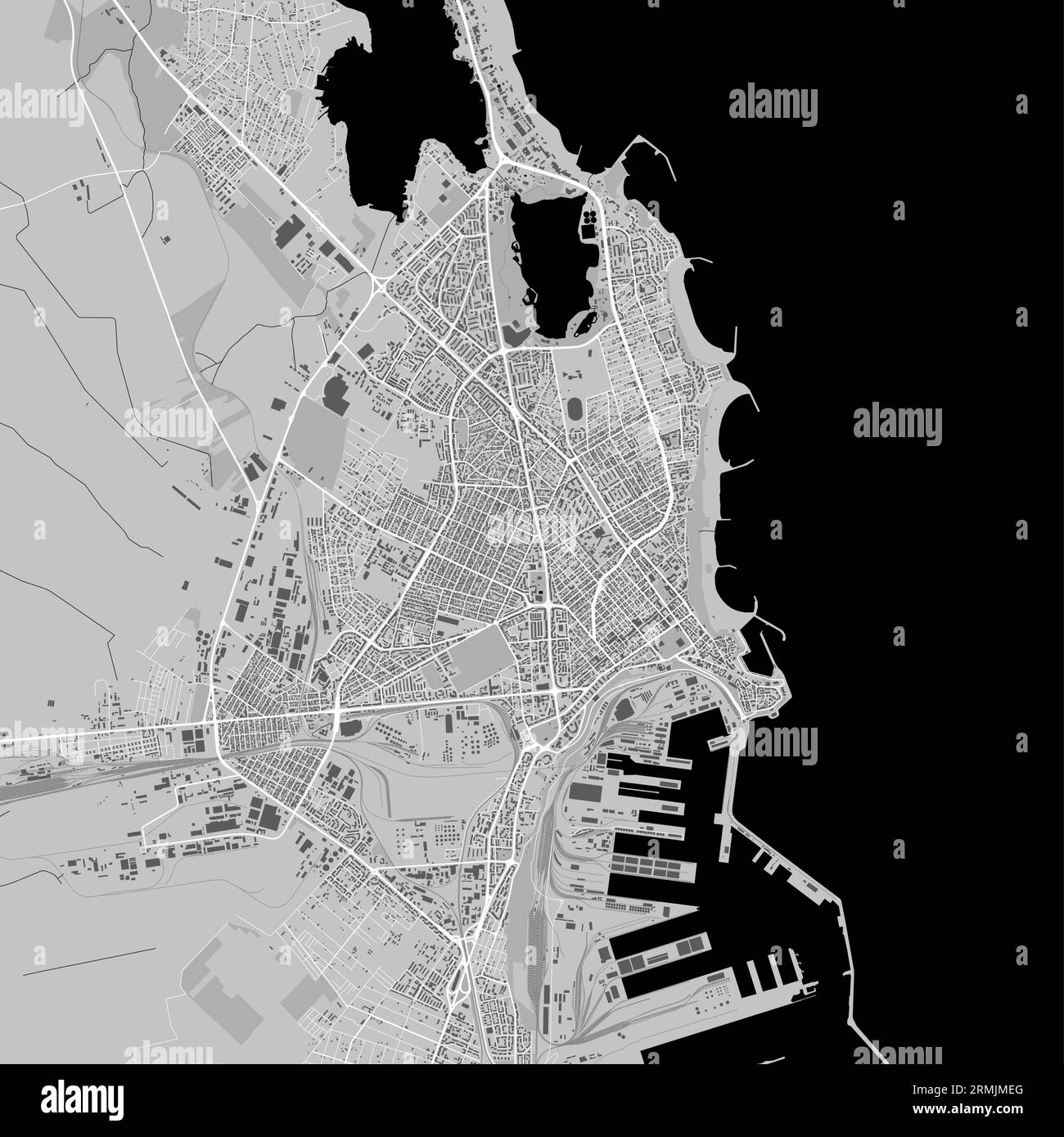 Black and white detailed Constanta map with buildings Stock Vector ...