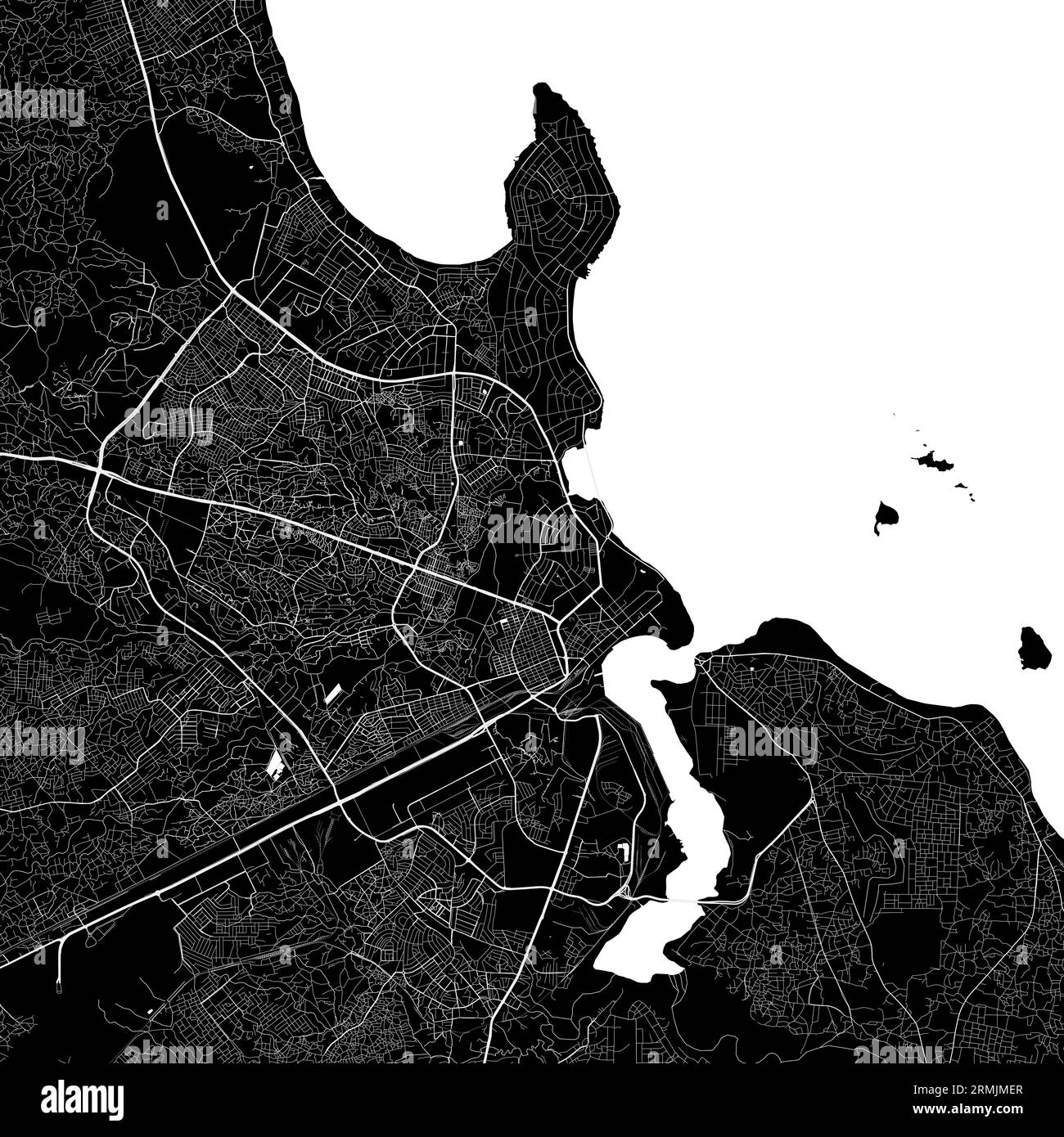 Map of Dar es Salaam city, Tanzania. Urban black and white poster. Road ...