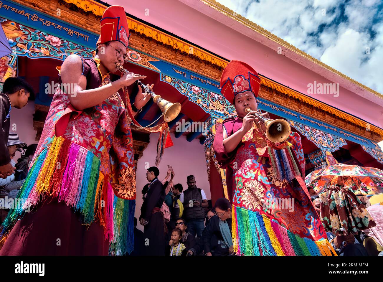 Monks and their gyaling Tibetan oboes, Takthok Tsechu festival, Sakti ...