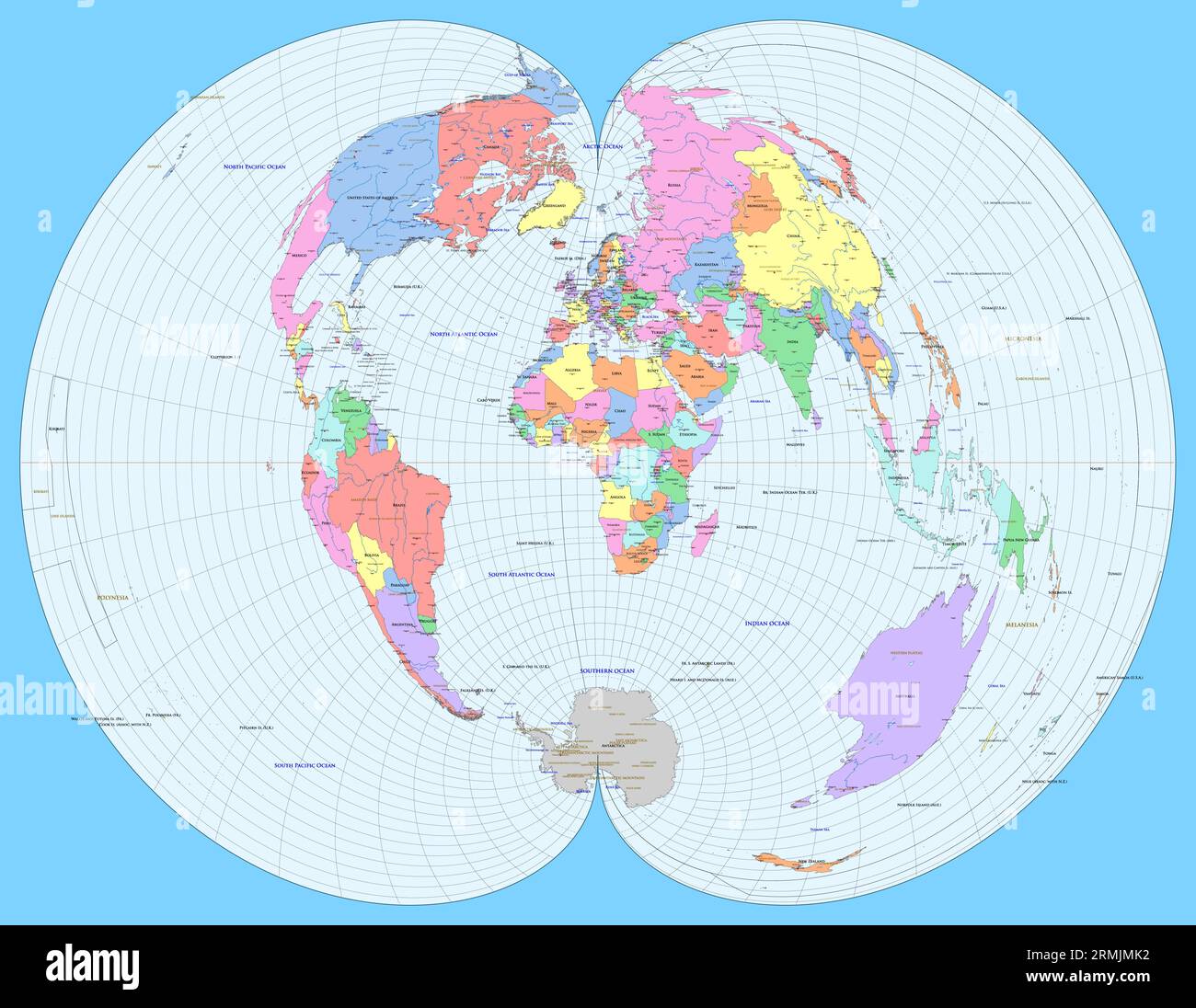 Political World Map American Polyconic Projection Stock Vector Image And Art Alamy