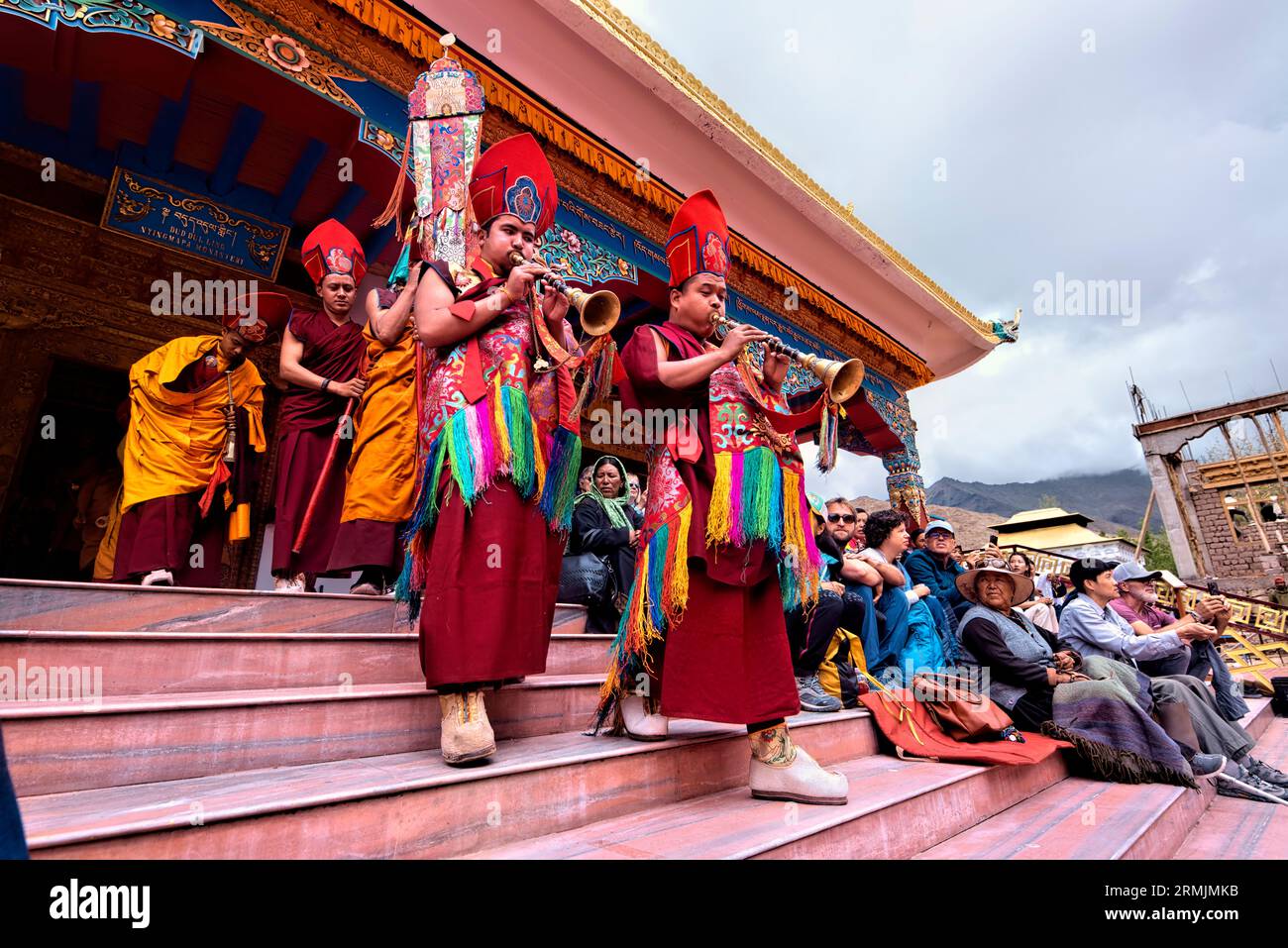 Monks and their gyaling Tibetan oboes, Takthok Tsechu festival, Sakti ...