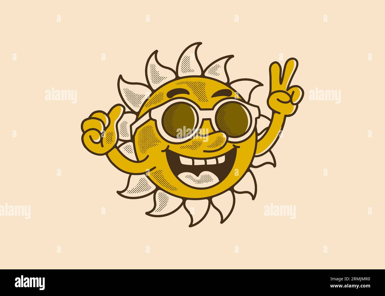 Vintage mascot character design of a sun wearing sunglasses with happy ...