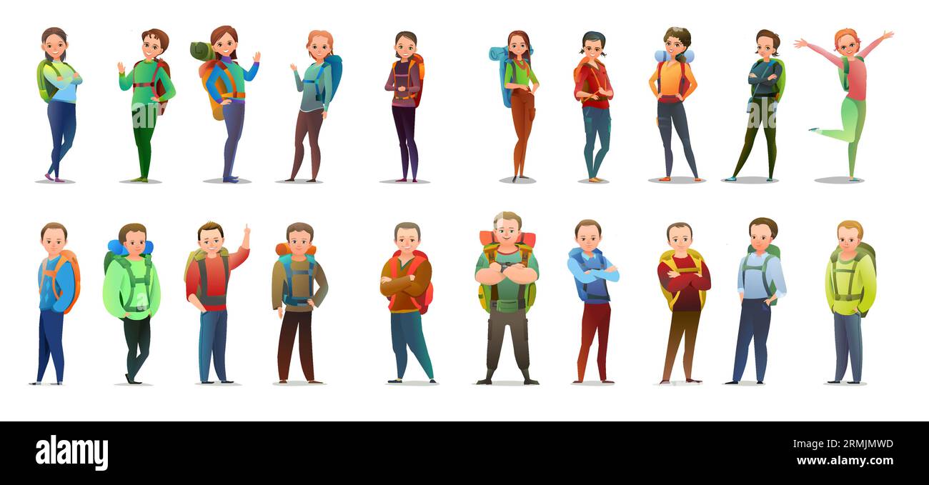 Tourist character set. Boys and girls different characters with ...